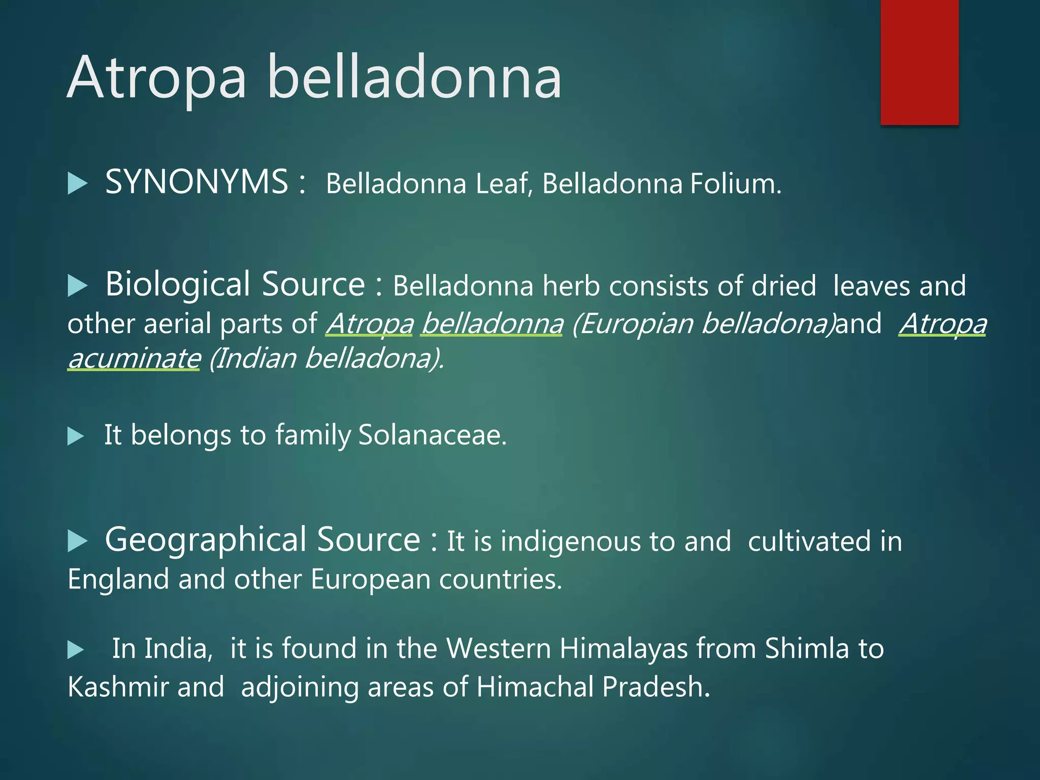 Pharmacognosy of Atropa belladona | PPTX