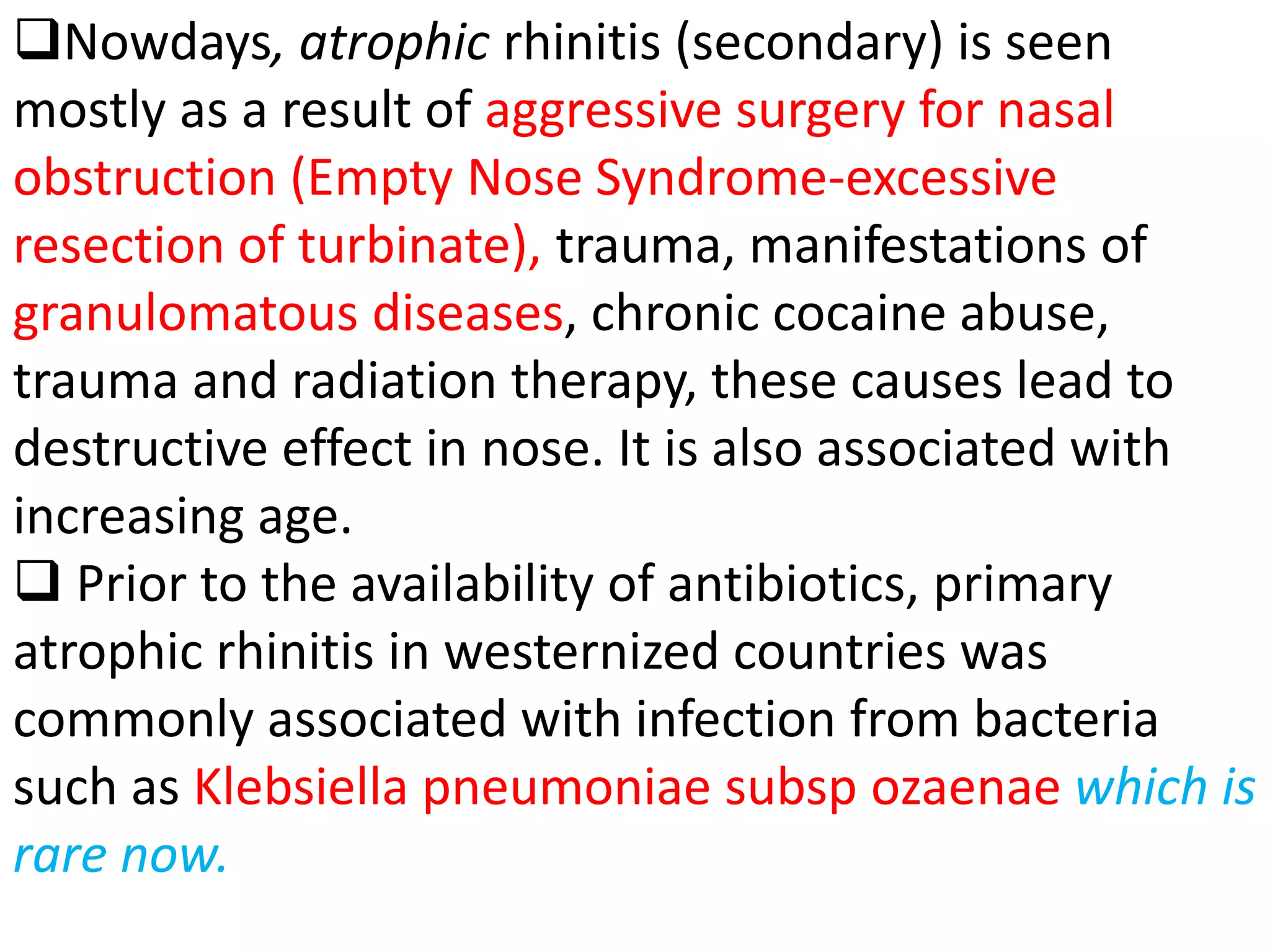 Atrophic rhinitis granulomatous disease of nose | PPTX