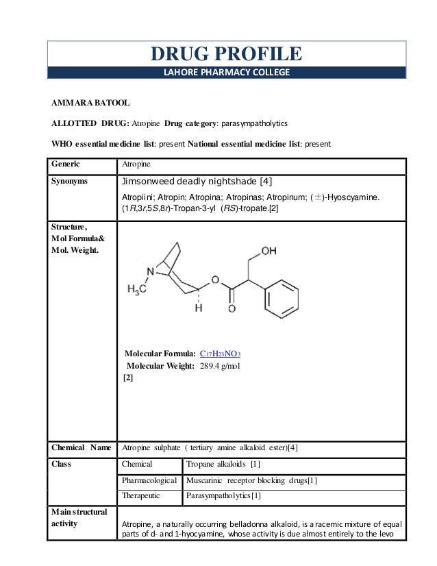 Atropine drug profile