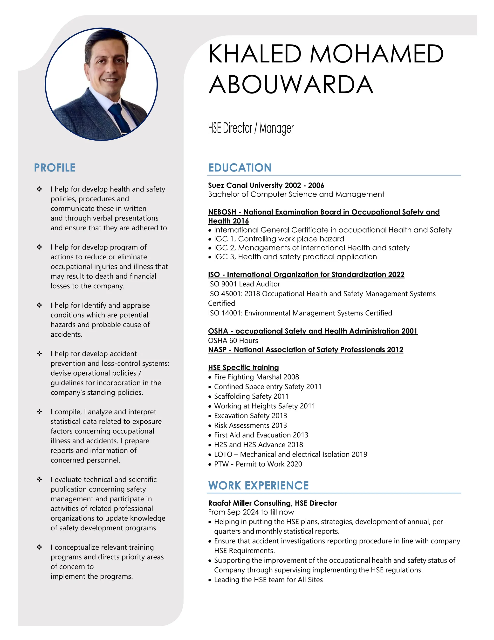 HSE Professional Khaled Abouwarda HSE Director / Manager | PDF