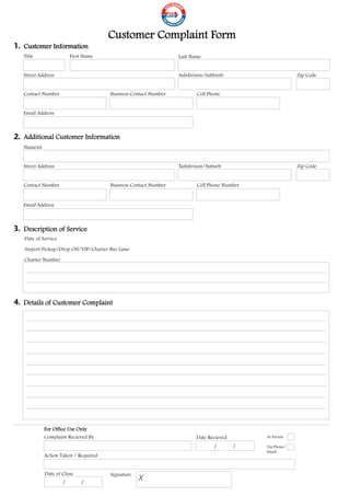 Customer Complaints Form