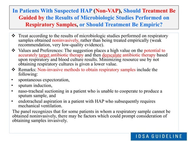 VAP/HAP management guidelines by IDSA/ATS (2016) -: Dr.Tinku Joseph | PPTX