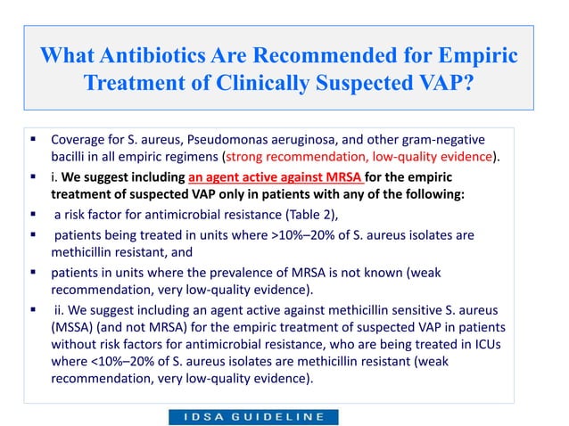 VAP/HAP management guidelines by IDSA/ATS (2016) -: Dr.Tinku Joseph | PPTX