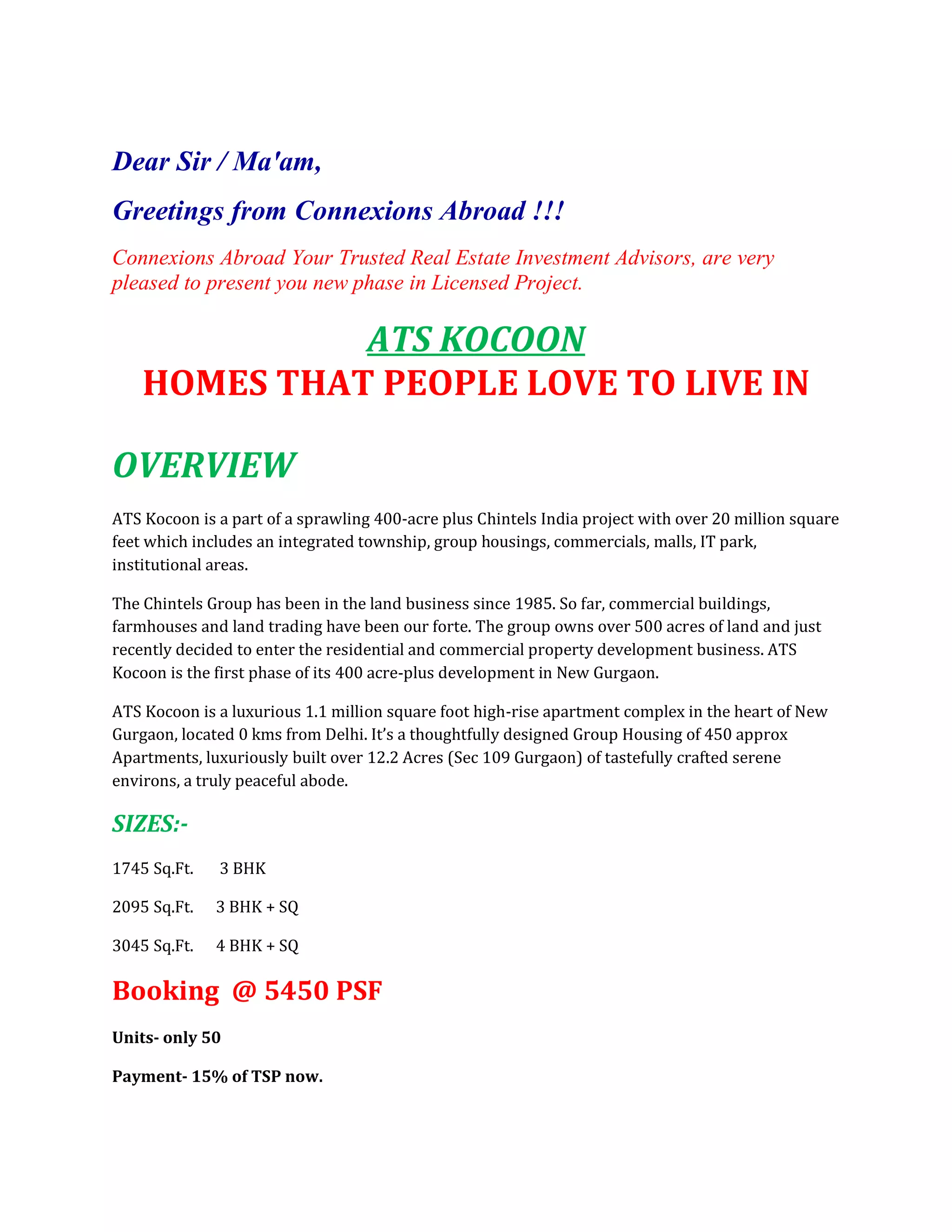 ATS Kocoon Sec-109, Gurgaon | PDF