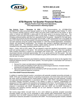 ATSI Reports 1st Quarter Financial Results | PDF