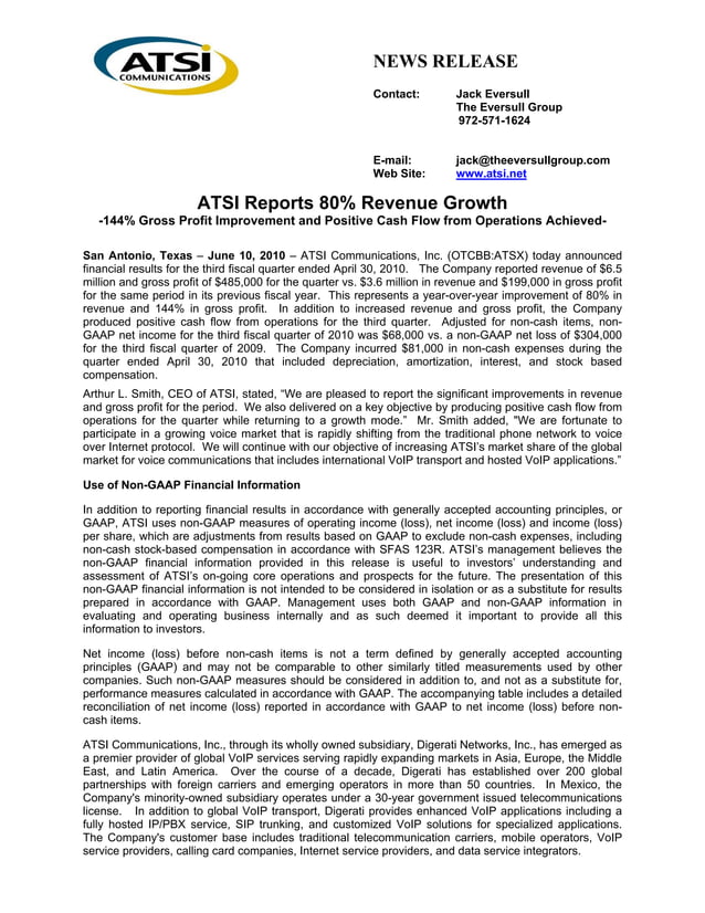 ATSI Reports 80% Revenue Growth | PDF