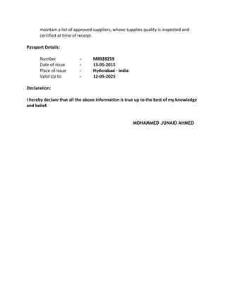 Mohammed Junaid Ahmed resume | PDF