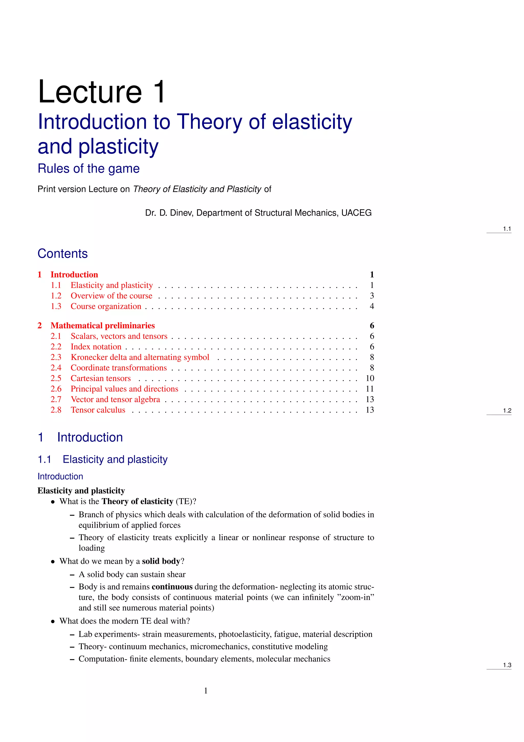Introduction to Theory of elasticity and plasticity Att 6521 | PDF