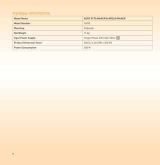Features of Kent Atta Maker and Bread Maker | PDF