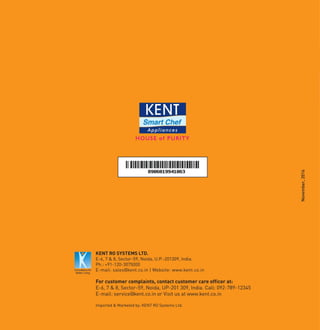 Features of Kent Atta Maker and Bread Maker | PDF