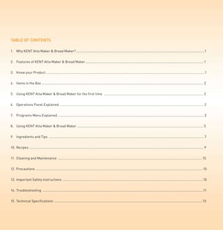 Features of Kent Atta Maker and Bread Maker | PDF