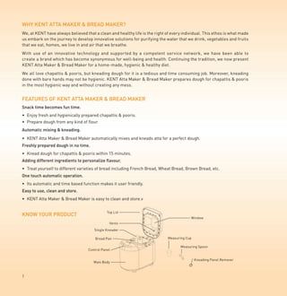 Features of Kent Atta Maker and Bread Maker | PDF
