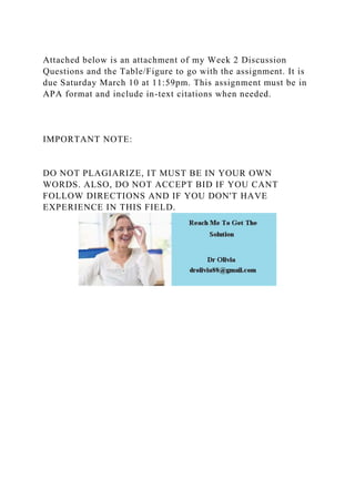 Attached below is an attachment of my Week 2 Discussion Questions an