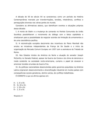 Exercícios - Guerra Fria | DOC