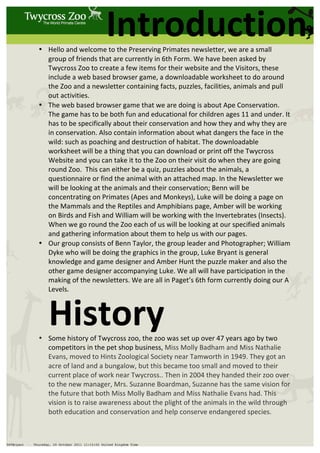 Twycross Zoo Newsletter - Team Perservering Primates | PDF