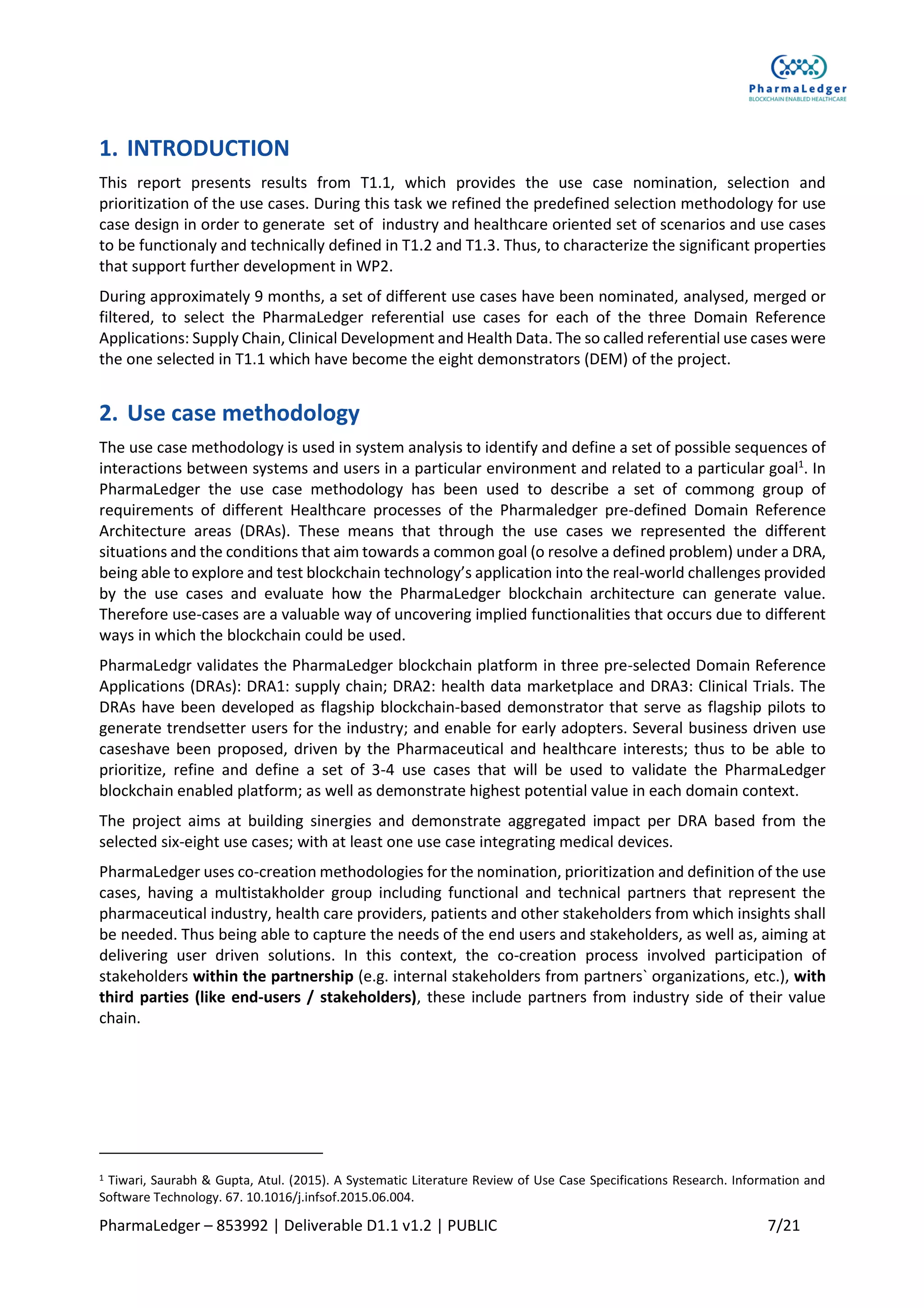 PharmaLedger – Use case prioritization and selection for deployment | PDF