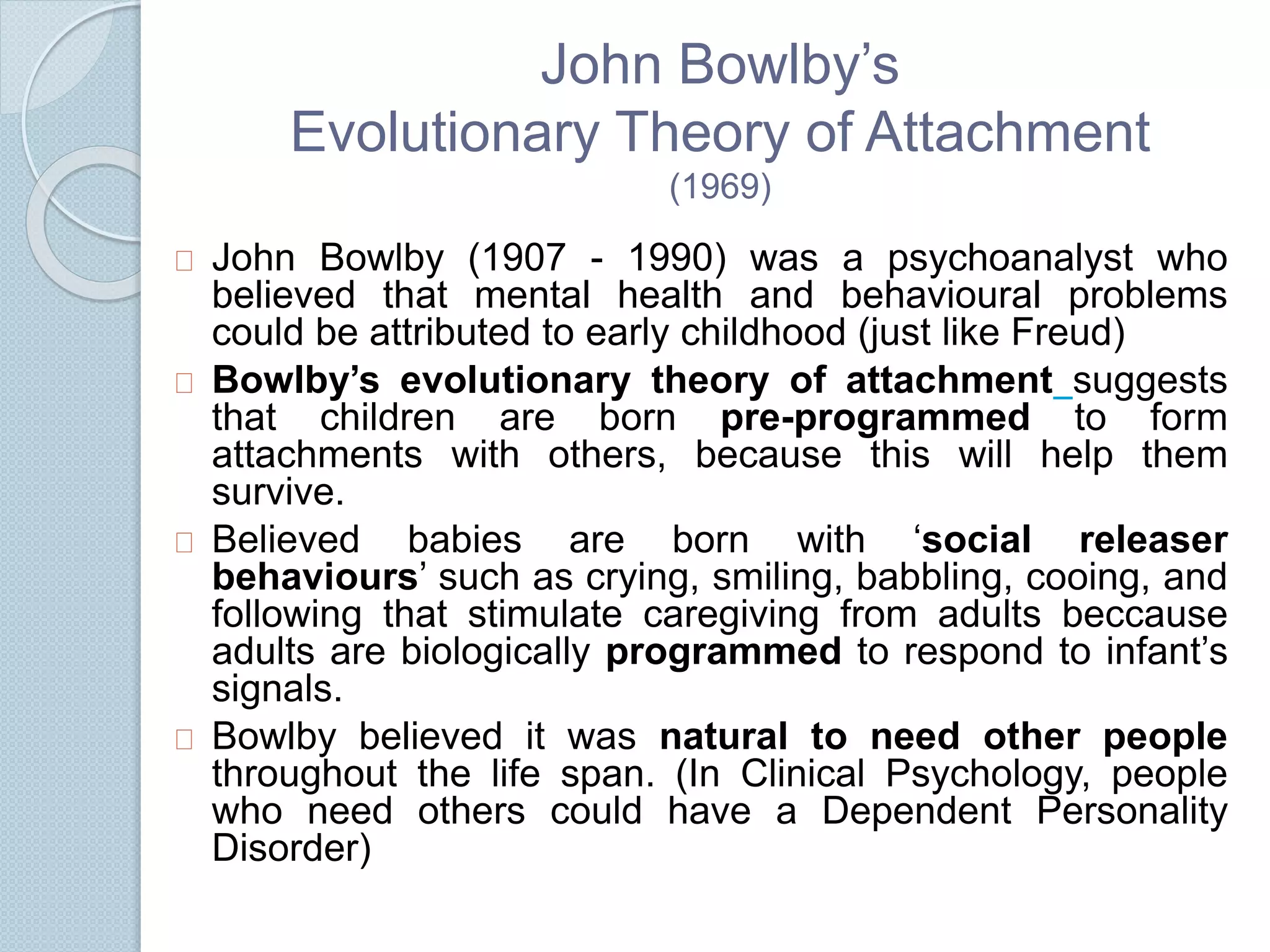 Attachment theories Bowlby Ainsworth | PPTX