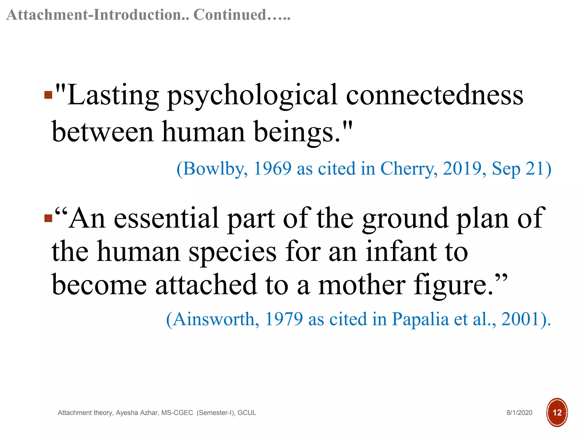 Attachment Theory, Description & Implications for Schools | PPTX