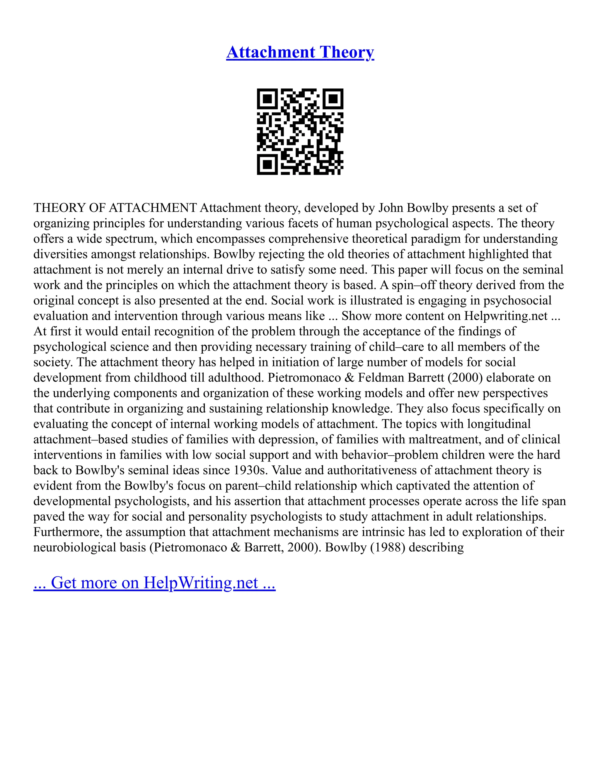 Attachment Theory | PDF