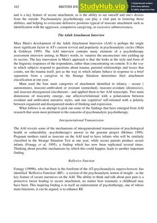 Attachment Theory And Psychoanalysis A Rapprochement | PDF