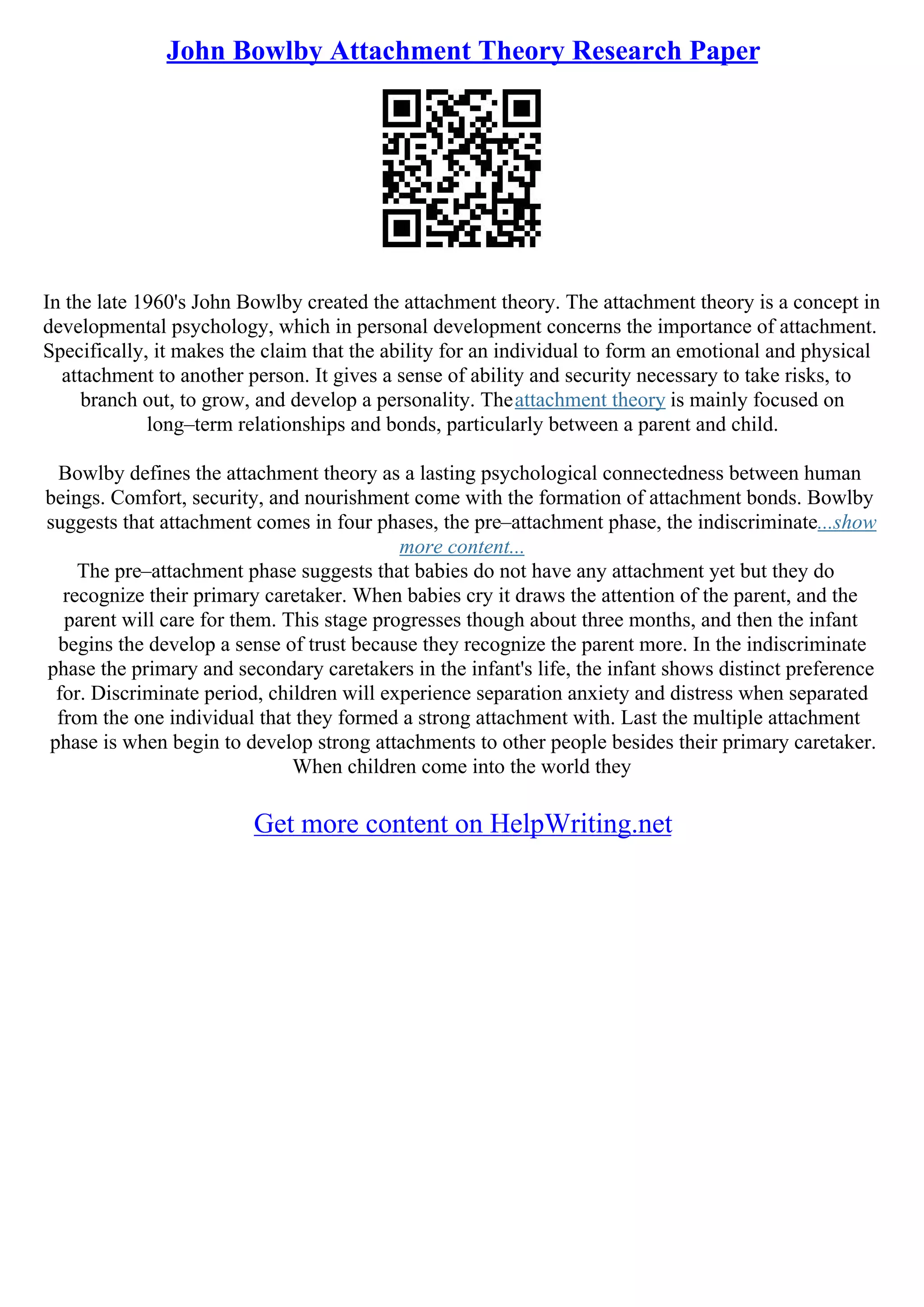 Attachment Theory Essay | PDF