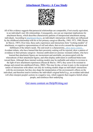 Attachment Theory Essay | PDF
