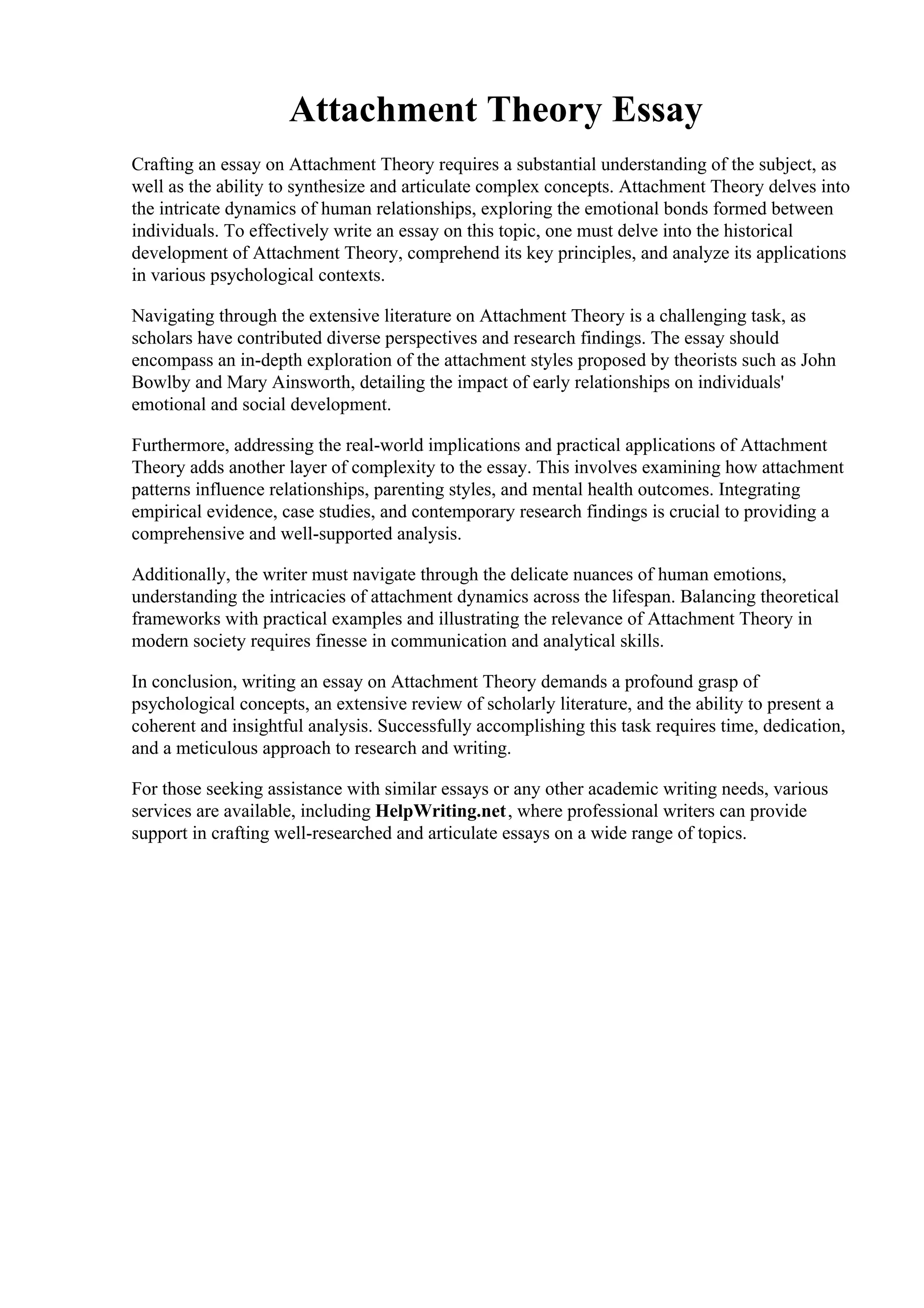 Attachment Theory Essay Attachment Theory Essay What Is Attachment Theory Bowlbys 4 Stages