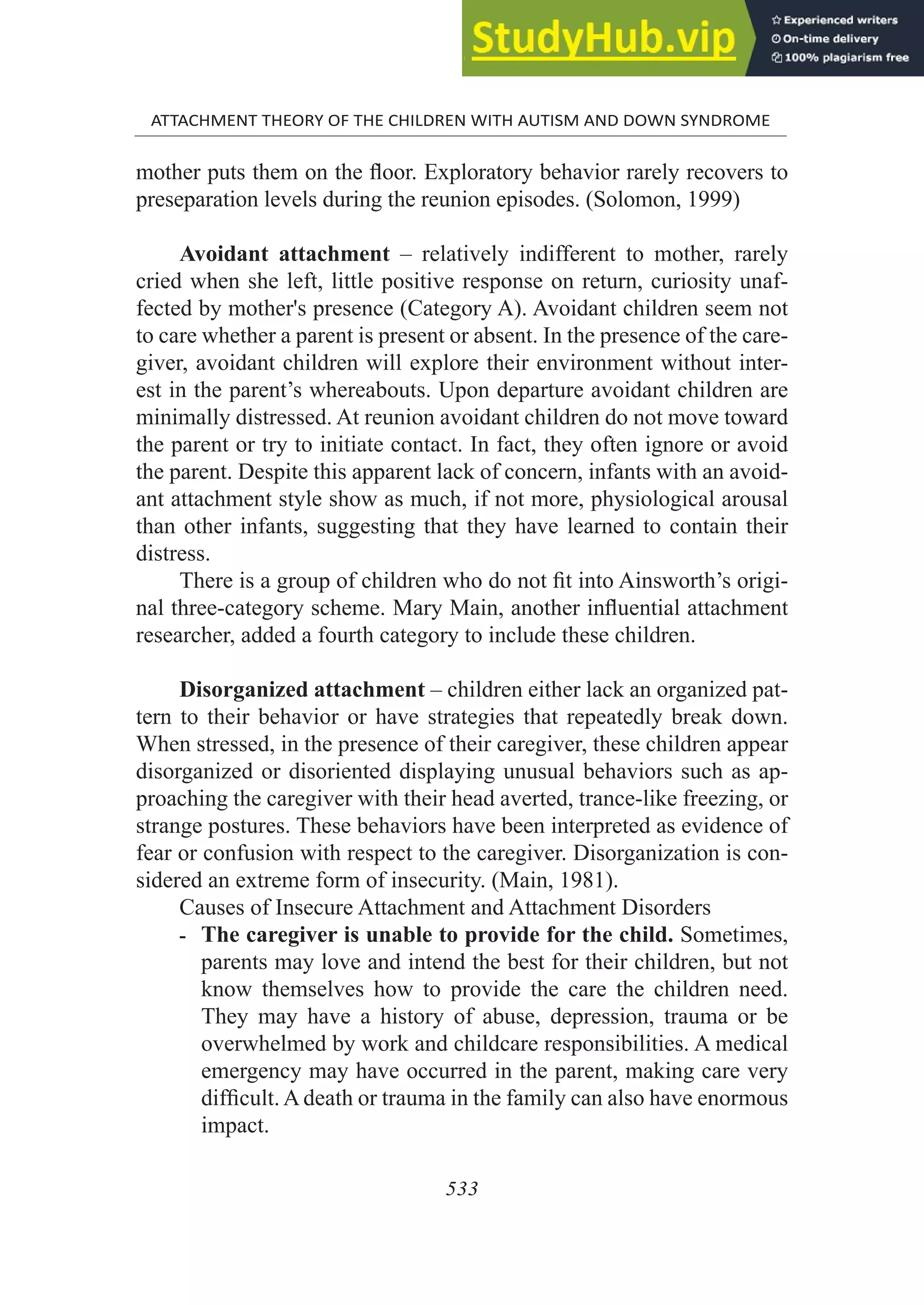 Attachment Theory Of The Children With Autism And Down Syndrome | PDF