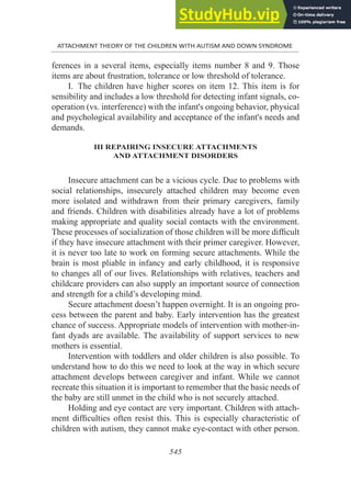 Attachment Theory Of The Children With Autism And Down Syndrome | PDF