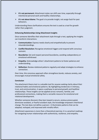 Attachment Theory Test and Insights into Your Emotional Patterns | PDF