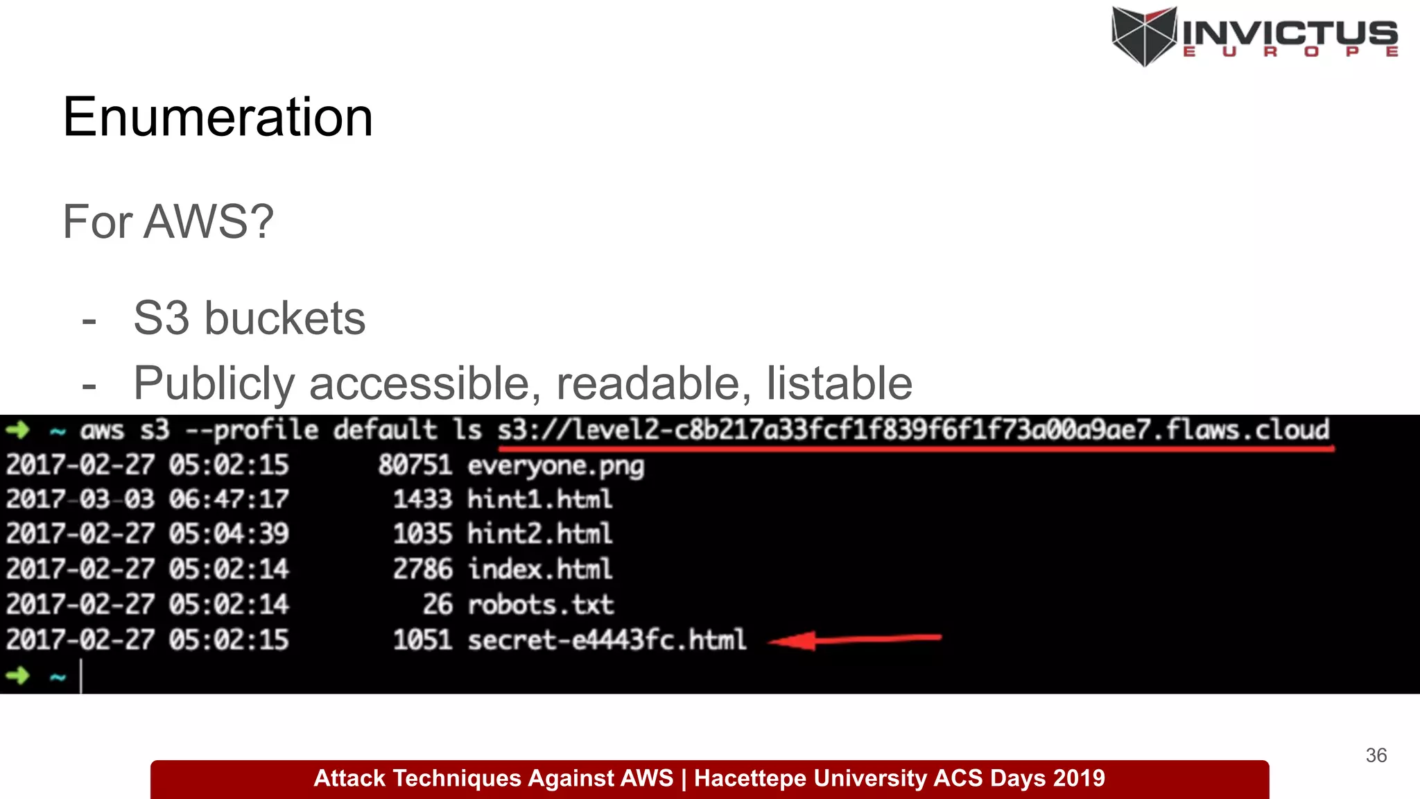 Attack Techniques Against AWS - Hacettepe University ACS Days 2019 | PPT