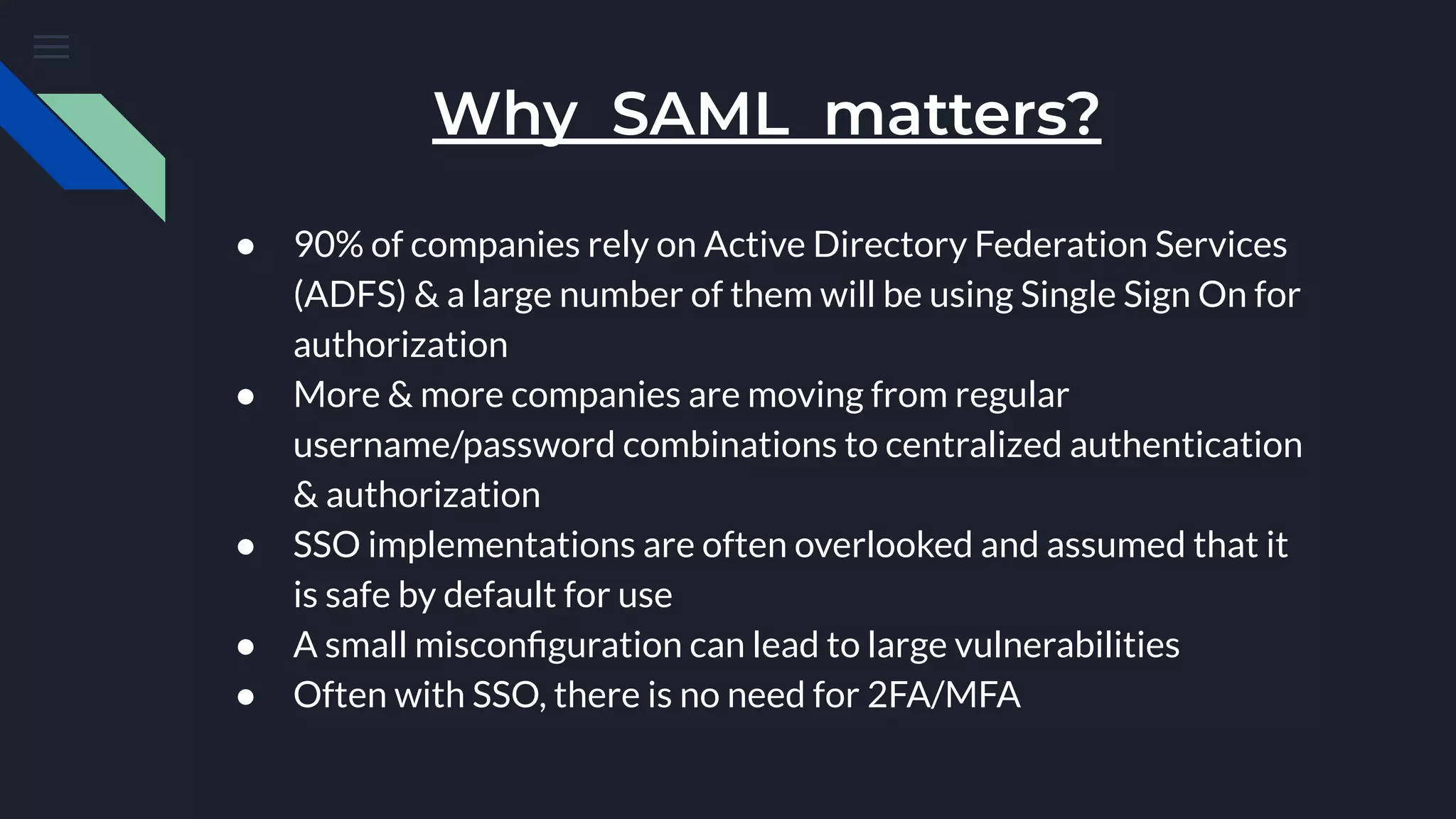 Attacking SSO (SAML) - Breaking into the front door of Authentication | PPT