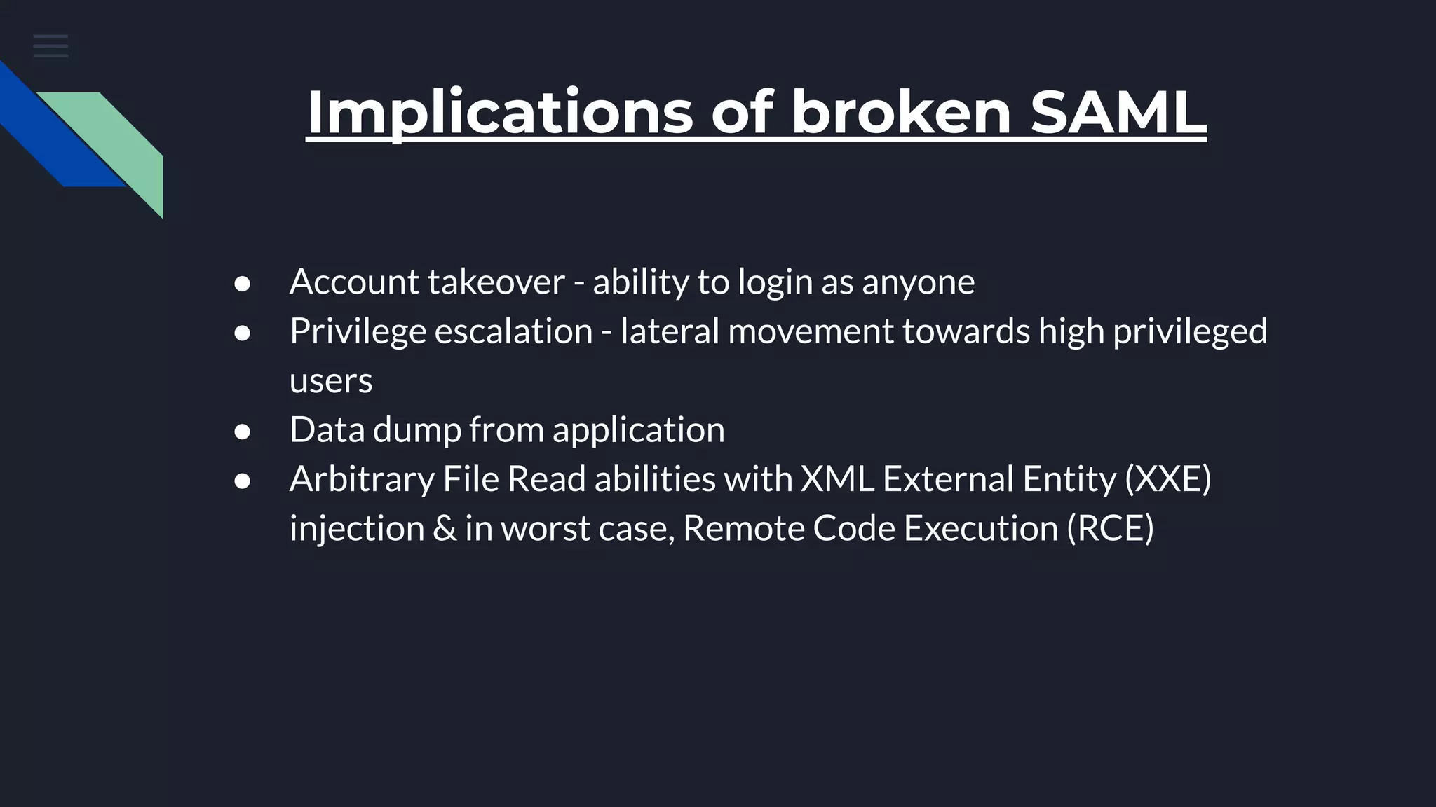 Attacking SSO (SAML) - Breaking into the front door of Authentication | PPT