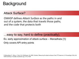 Attack Surface Analytics [ISSRE-DSW 15] | PPTX | Programming Languages | Computing