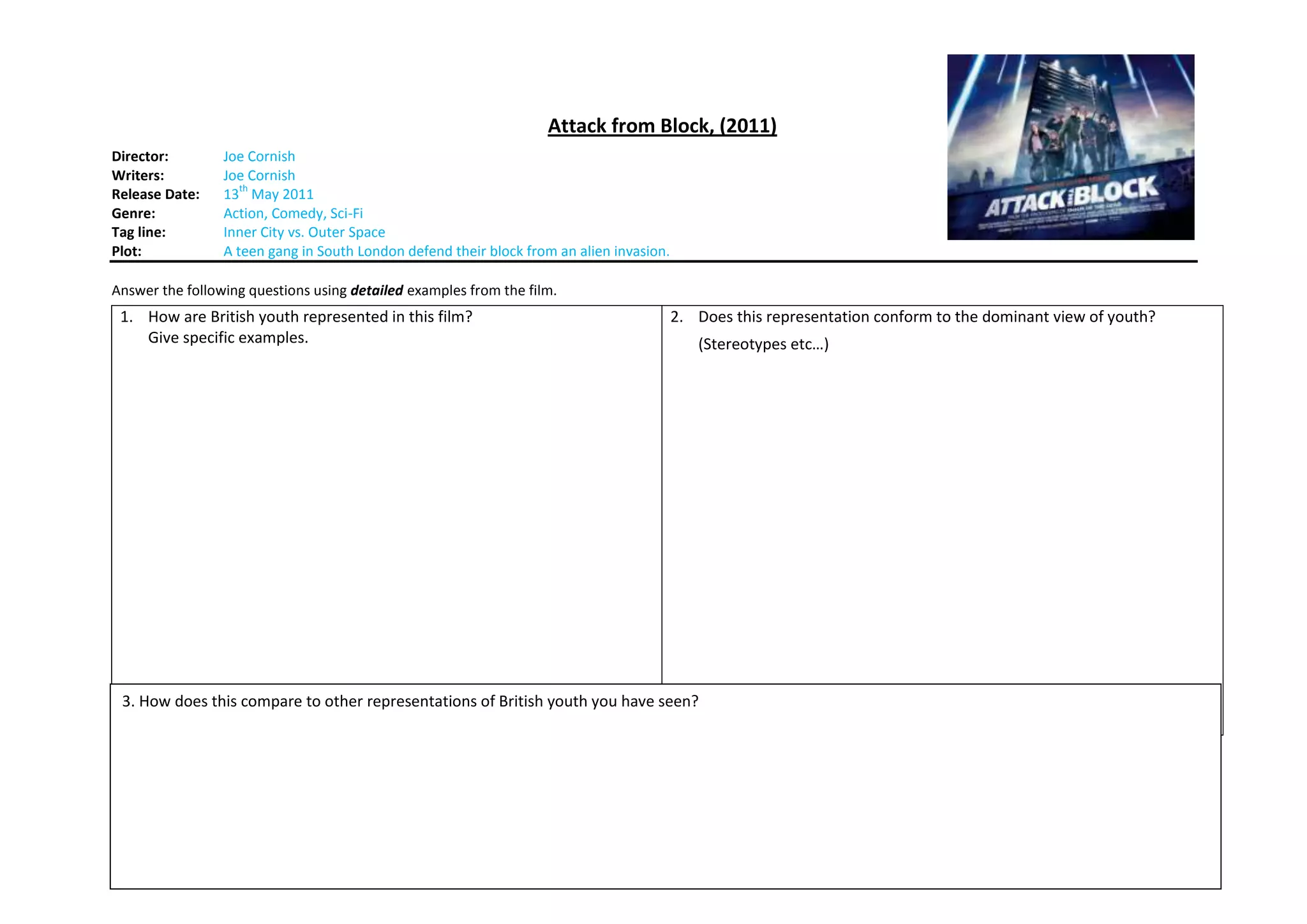 Attack the block screening notes | DOCX | Science Fiction | Genres