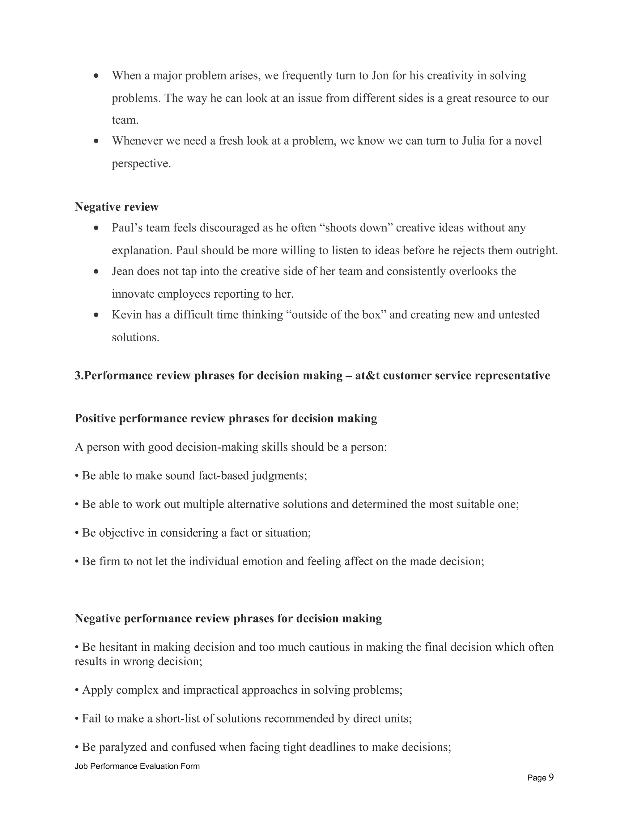 At&t customer service representative performance appraisal | DOC