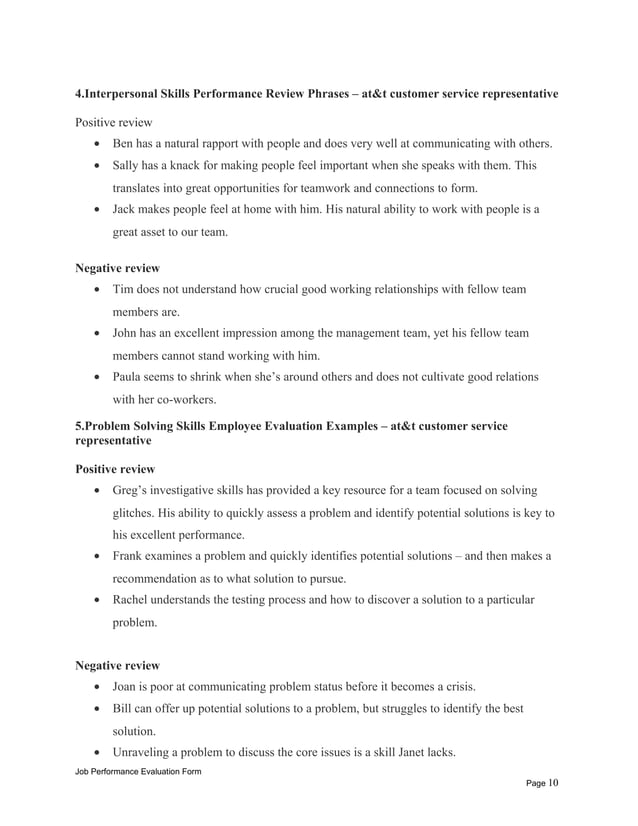 At&t customer service representative performance appraisal | DOC