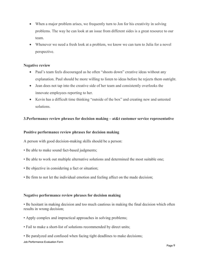 At&t customer service representative performance appraisal | DOC