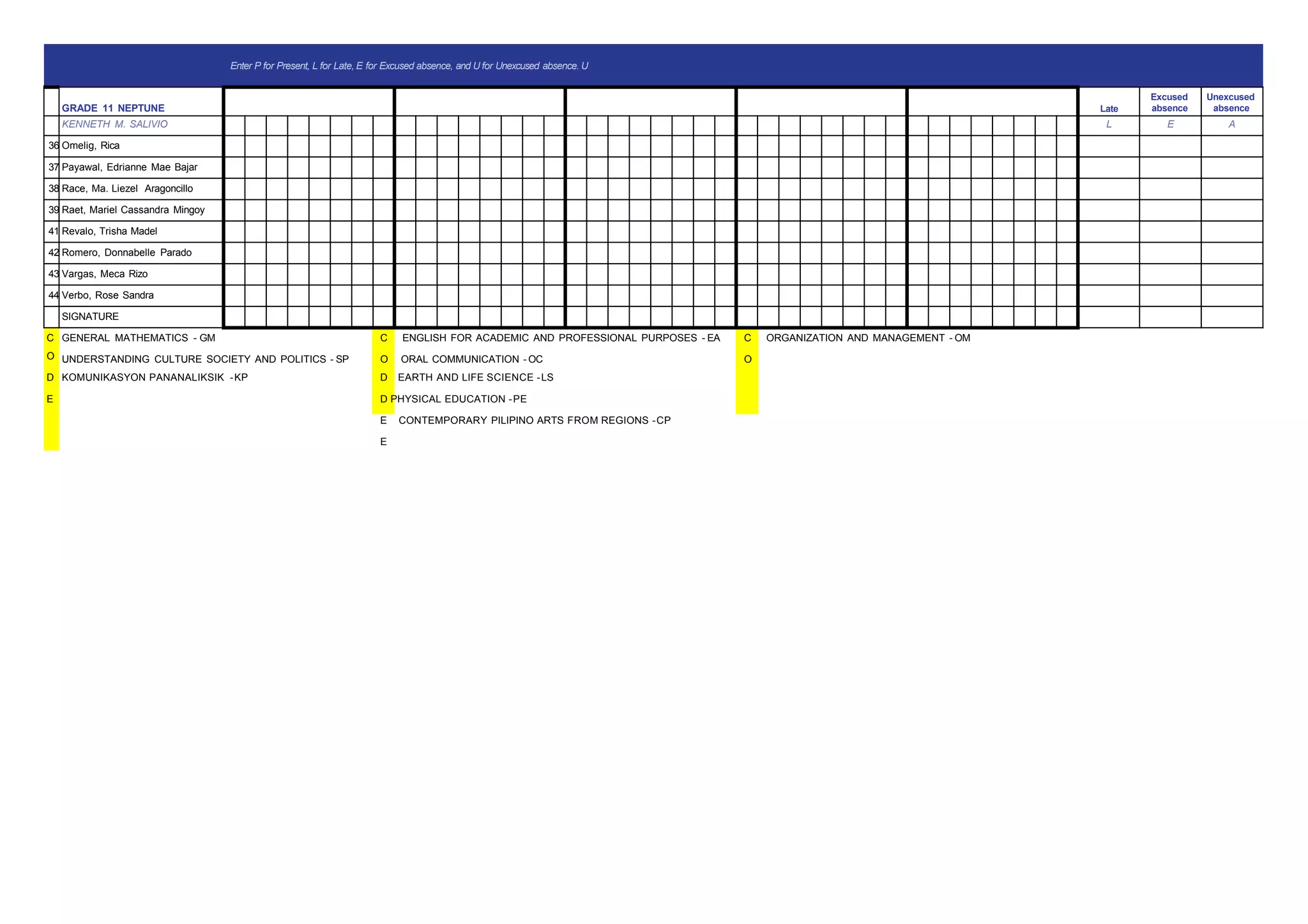 Attendance - Class 1.pptx
