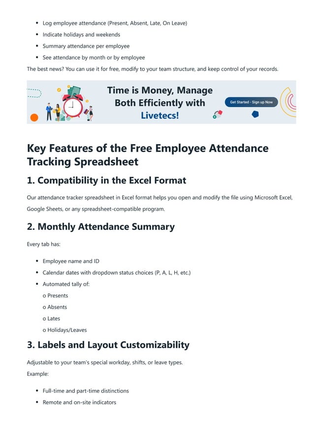 Team Attendance Tracking Free Spreadsheet Template | PDF
