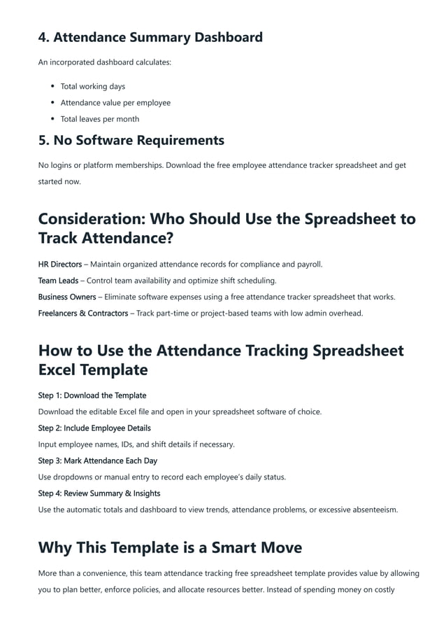 Team Attendance Tracking Free Spreadsheet Template | PDF