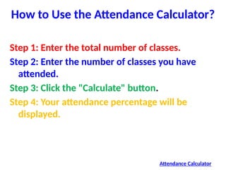 how to calculate attendance percentage of a student | PPT