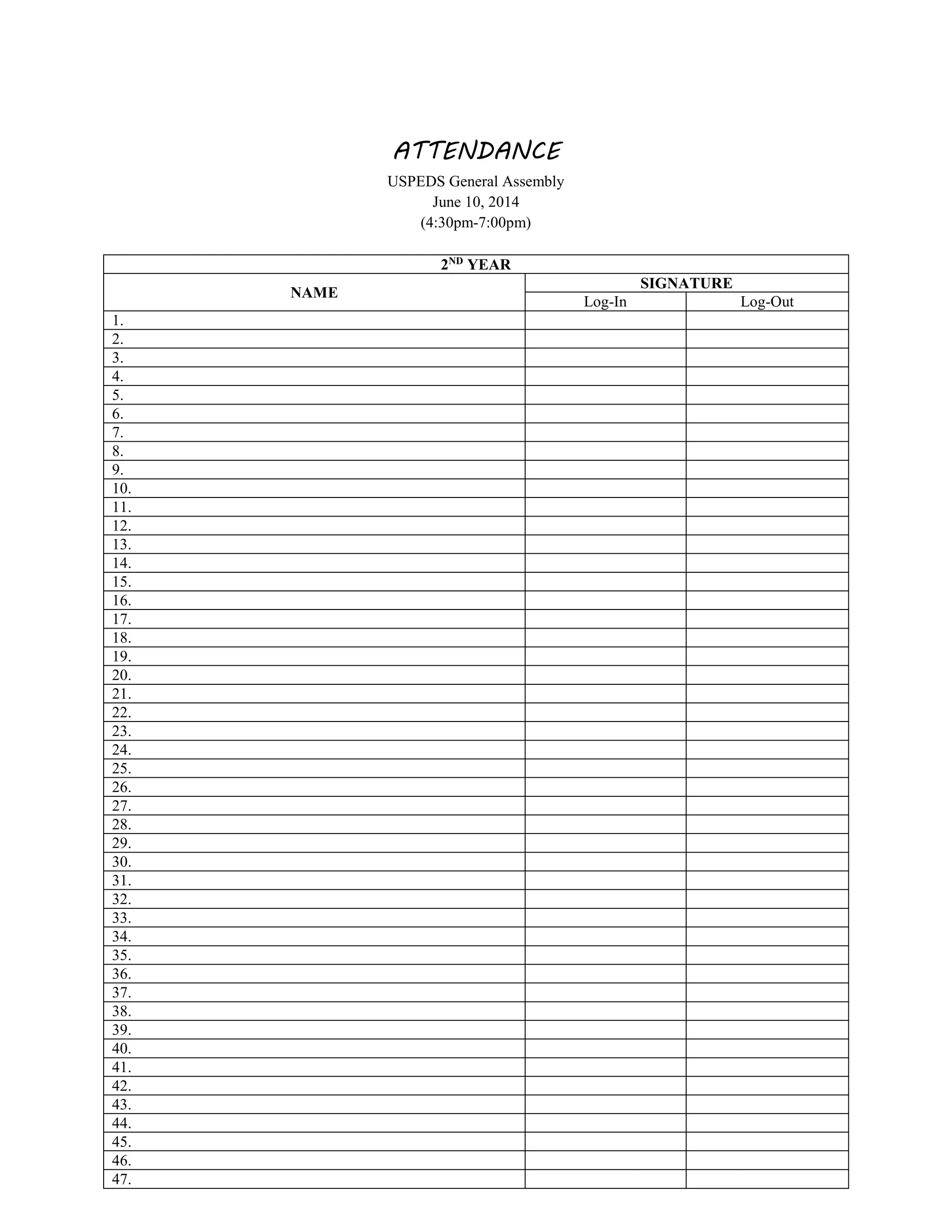 Attendance general assembly | DOCX