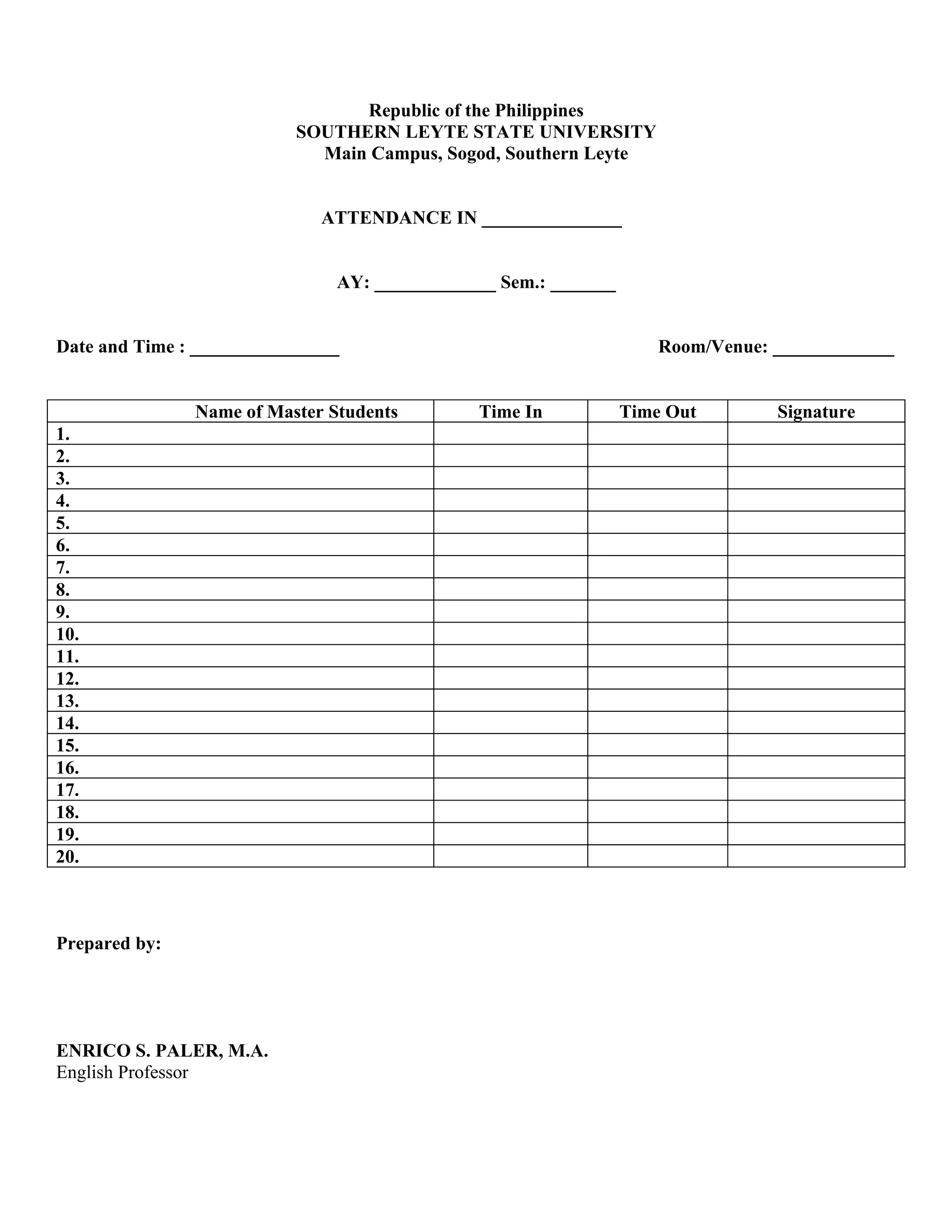 Attendance in masteral classes | DOC