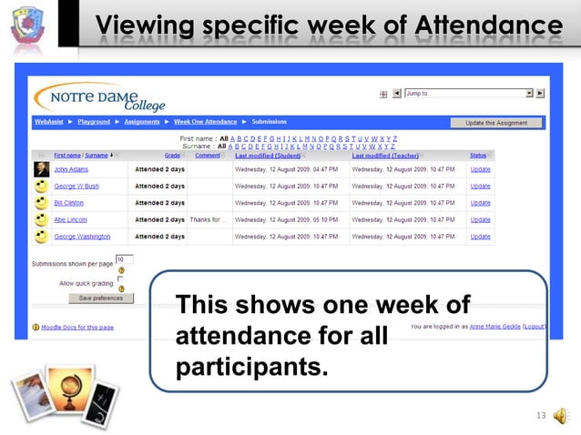 Notre Dame College Moodle Training - Attendance | PPT