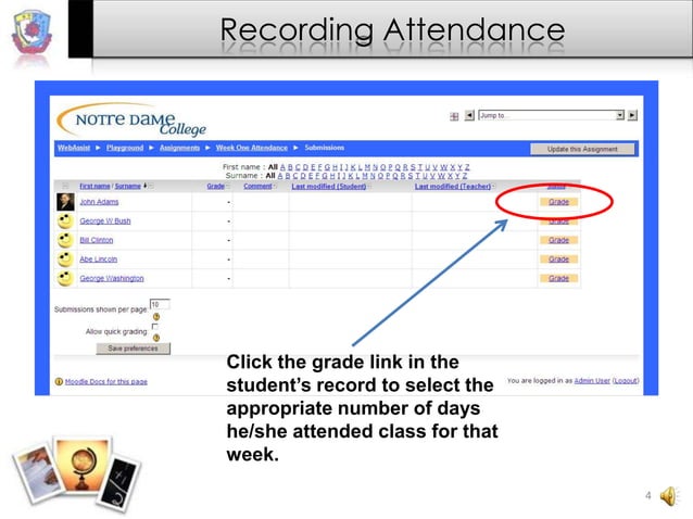 Notre Dame College Moodle Training - Attendance | PPT