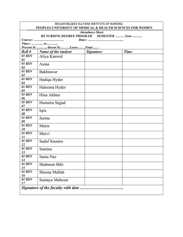 Attendance sheet | DOCX
