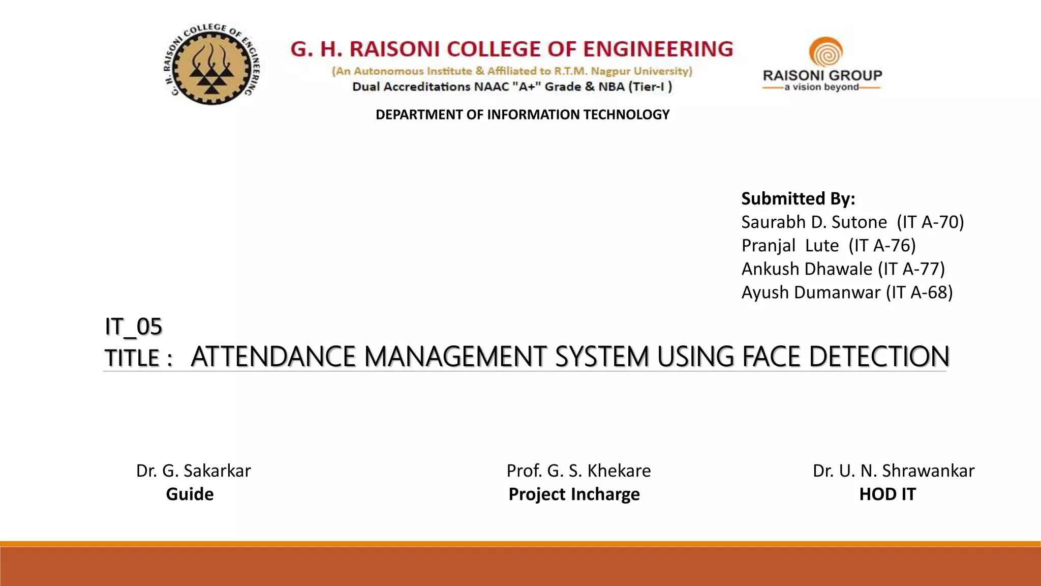 Attendence Management System Using Face Detection Ppt