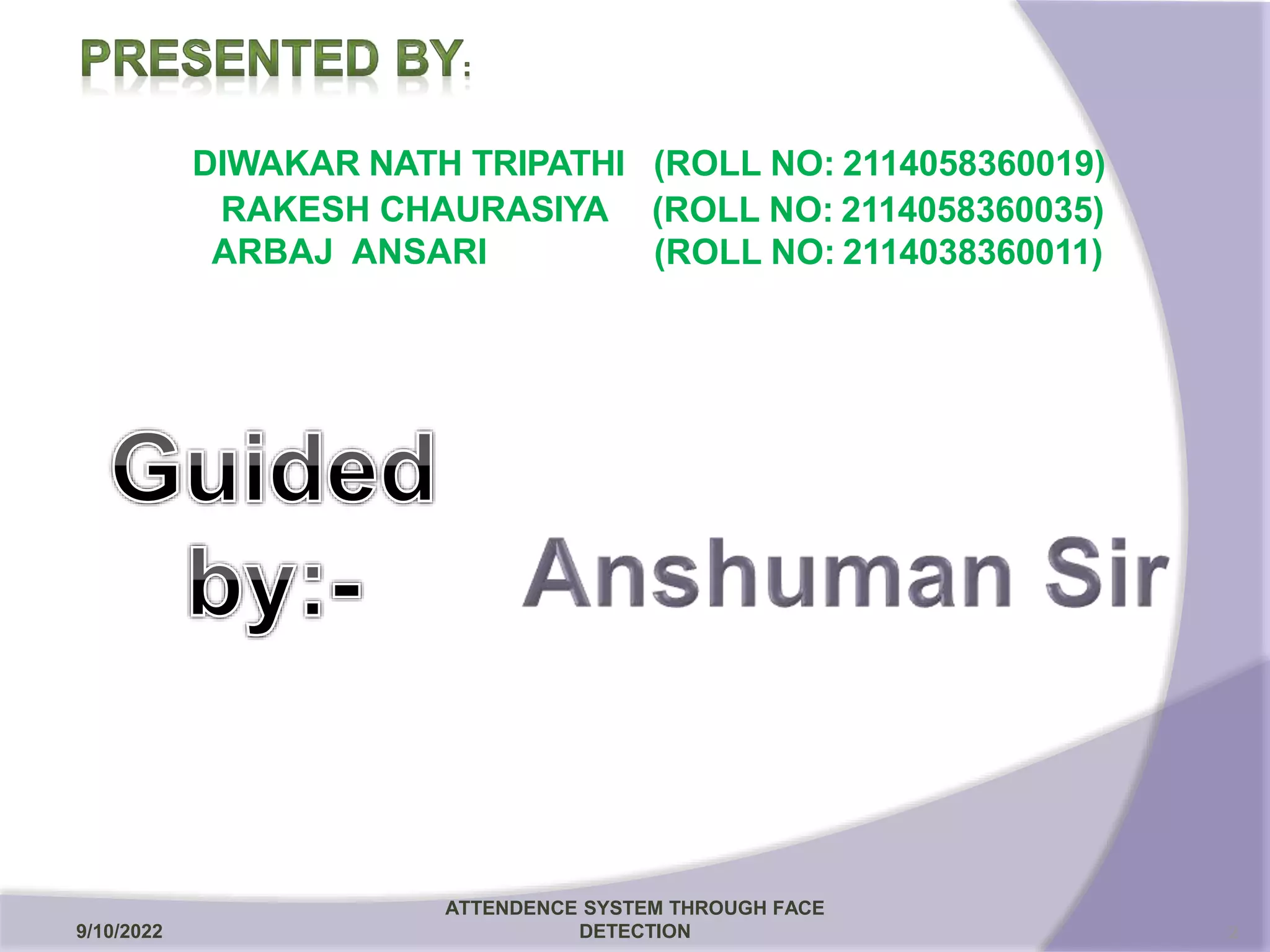 Attendence System Face Detection Ppt