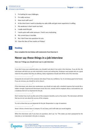 Attending a job Interview for B1 and B2 Englsih learners | PDF